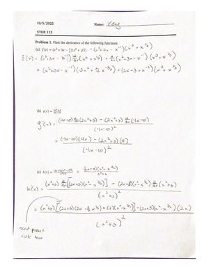 STOR Worksheet Sec 10.5 Key - Name: Key STOR 113 Problem 1. Use the ...
