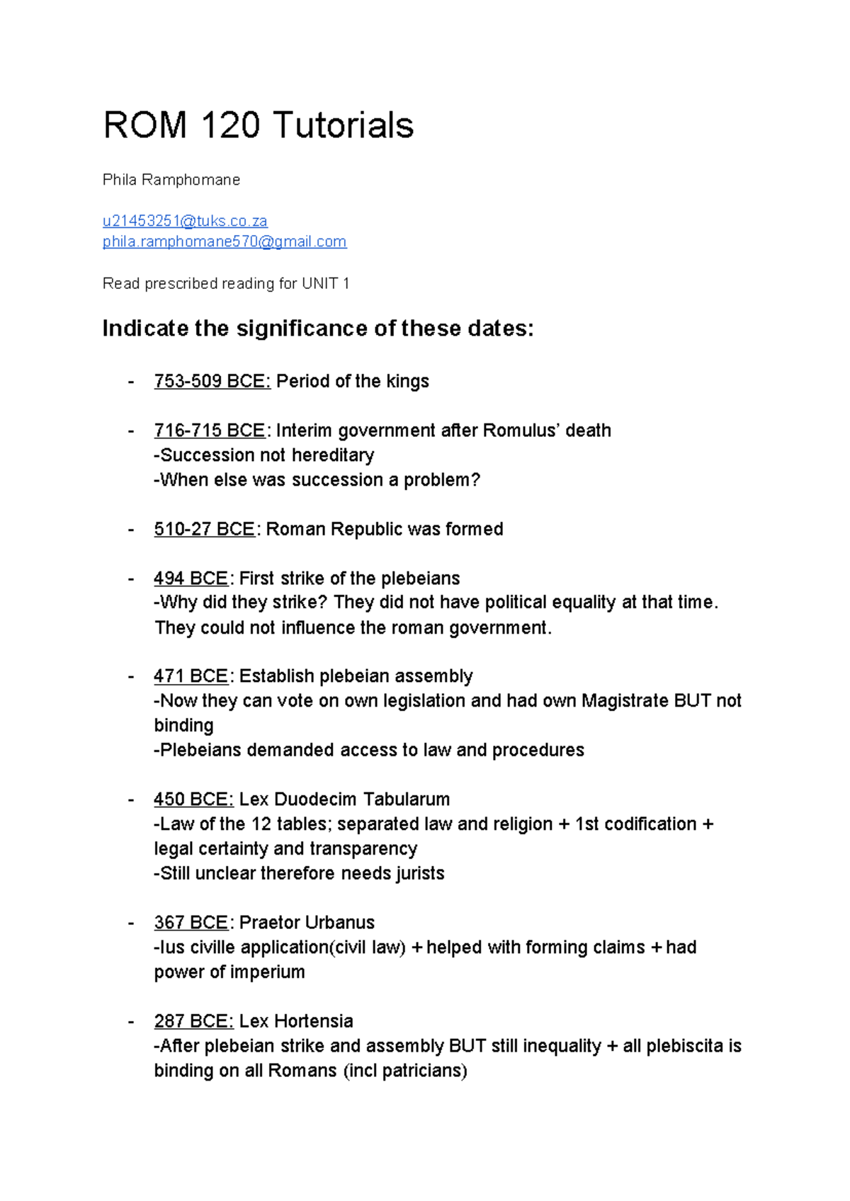 ROM 120 Tutorial 1 - ROM 120 Tutorials Phila Ramphomane u21453251@tuks ...