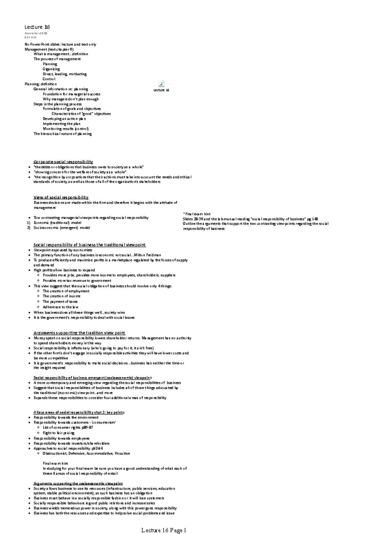 Bu111 Lecture 16 - Lecture 16 Page 1 Lecture 16 November-25- 9:57 AM No ...