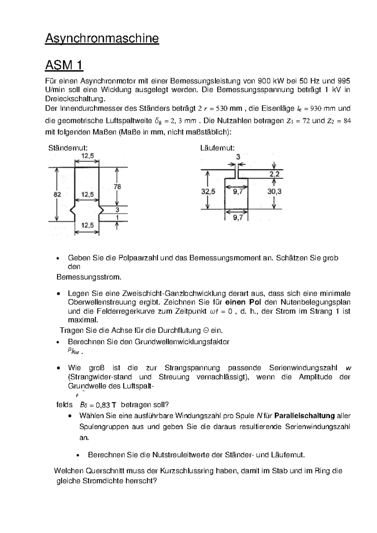 Elektrische Maschinen Aufgaben - Asynchronmaschine ASM 1 Für einen ...