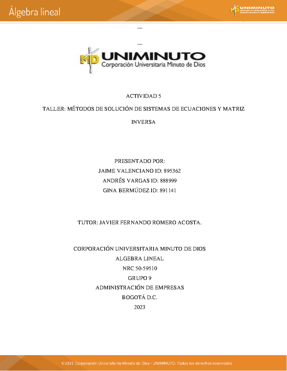 Actividad # 5 - Algebra - 1 lOMoAR cPSD| 22641074 lOMoAR cPSD| 22641074 ...