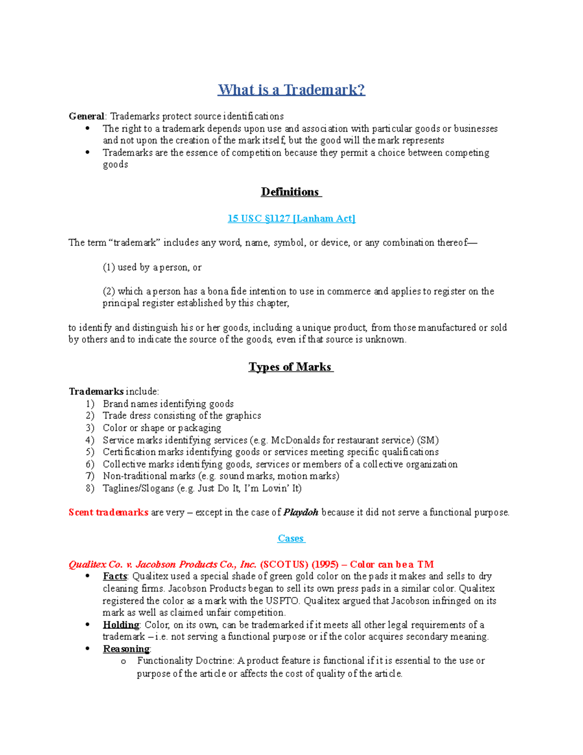 TM Outline - What is a Trademark? General: Trademarks protect source ...