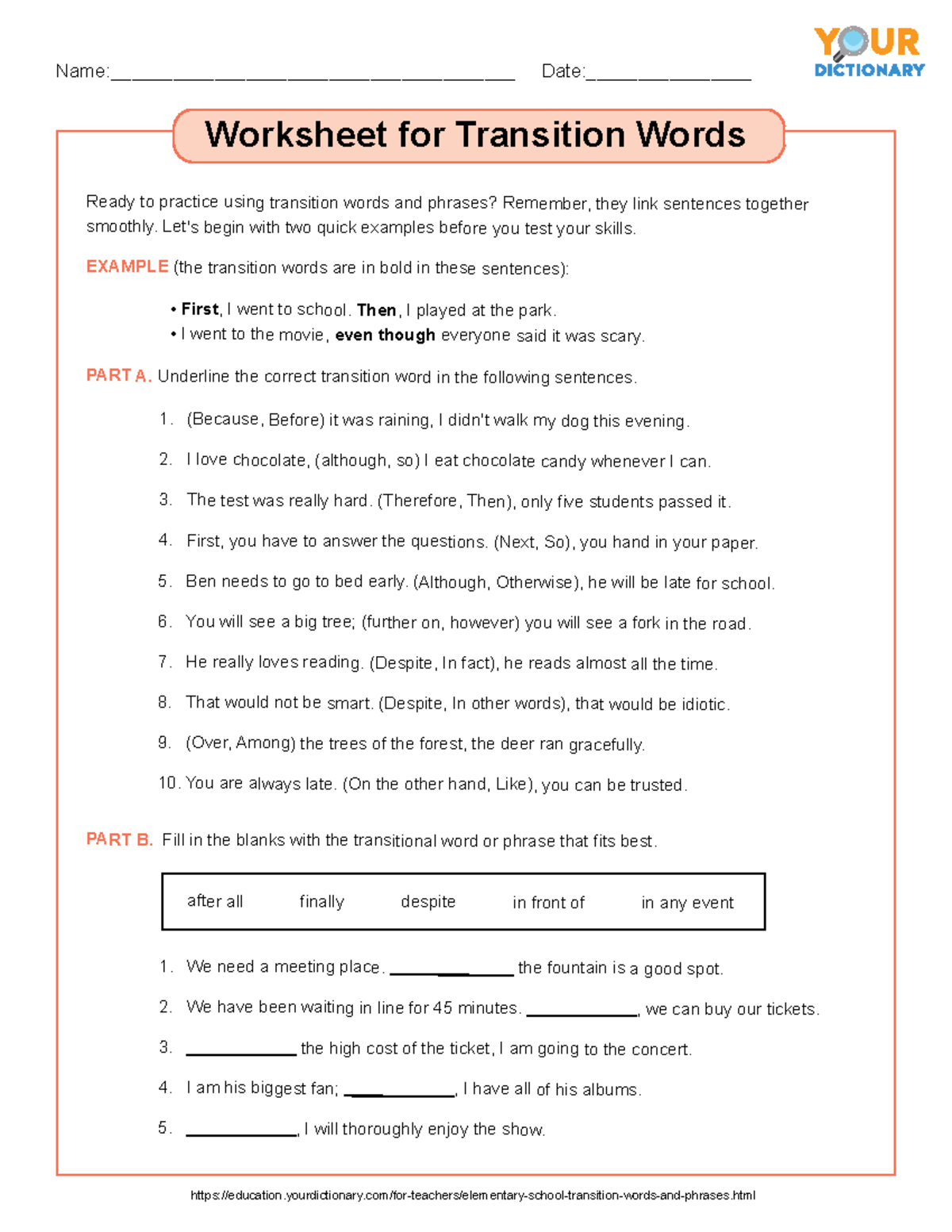 Transition-Words-worksheet - Ready to practice using transition words ...