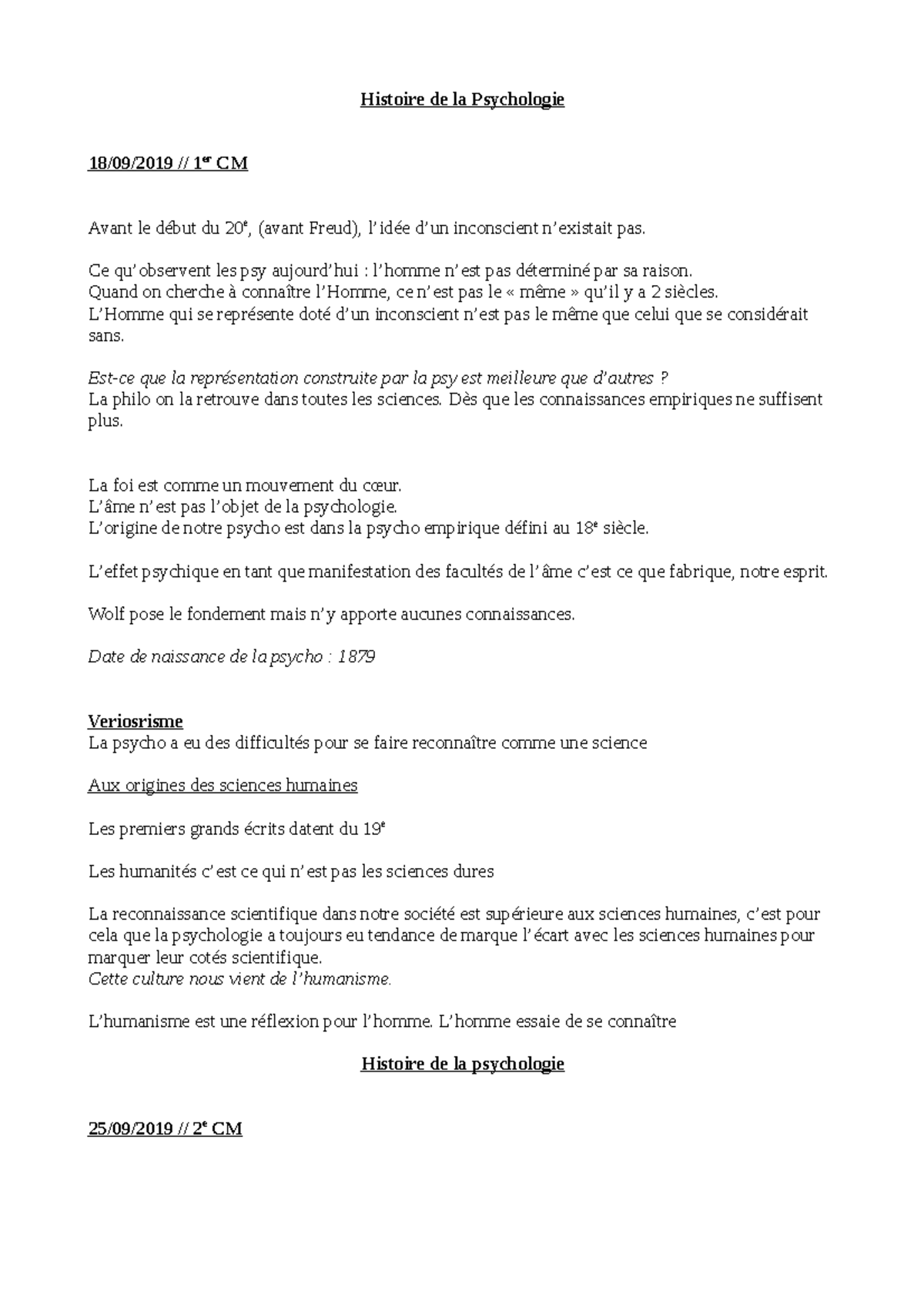 Histoire de la Psychologie - Histoire de la Psychologie 18/09/2019 // 1 ...