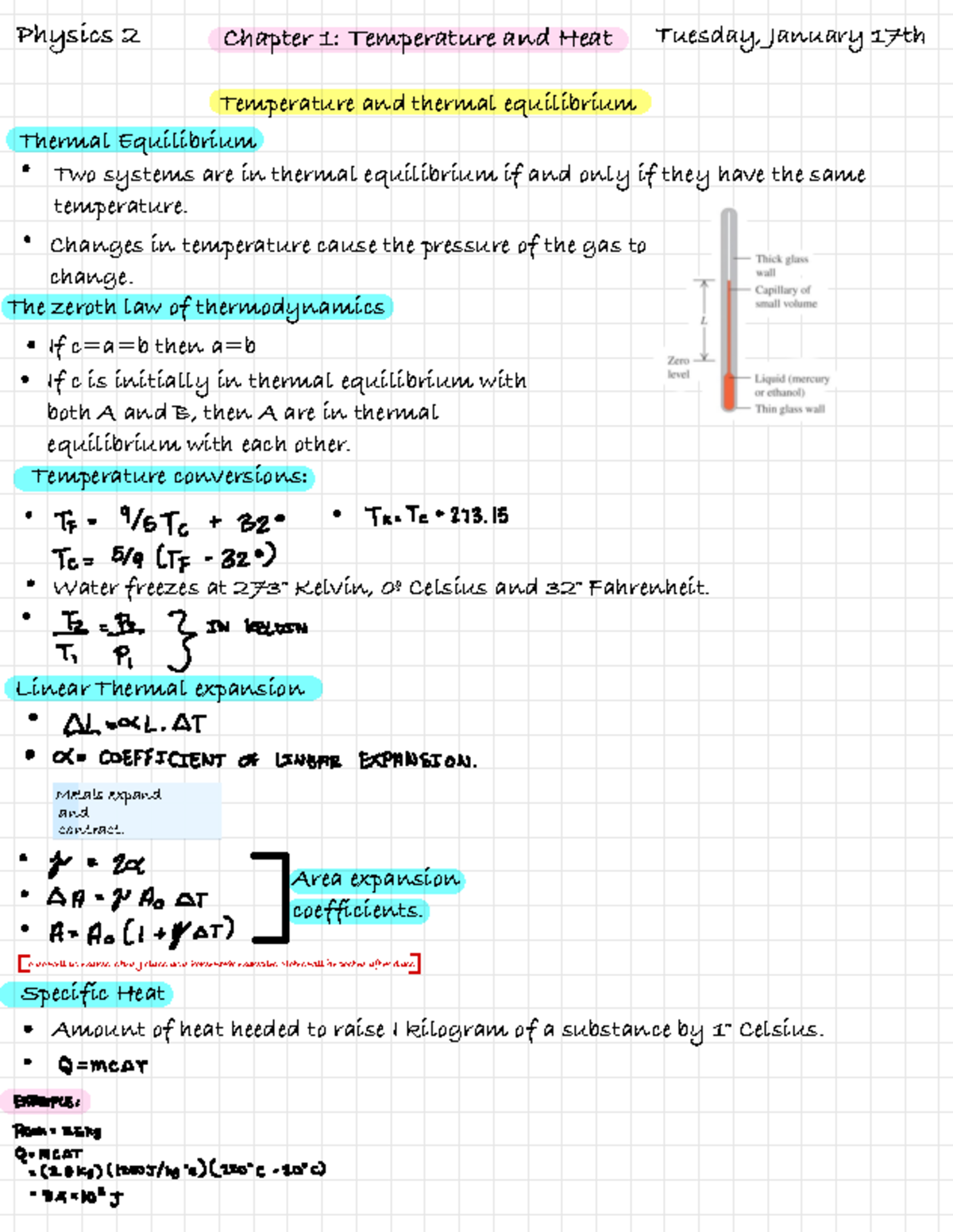 Physics II Chapter 1: Temperature and Heat pt.2 - Physics 2 Tuesday ...
