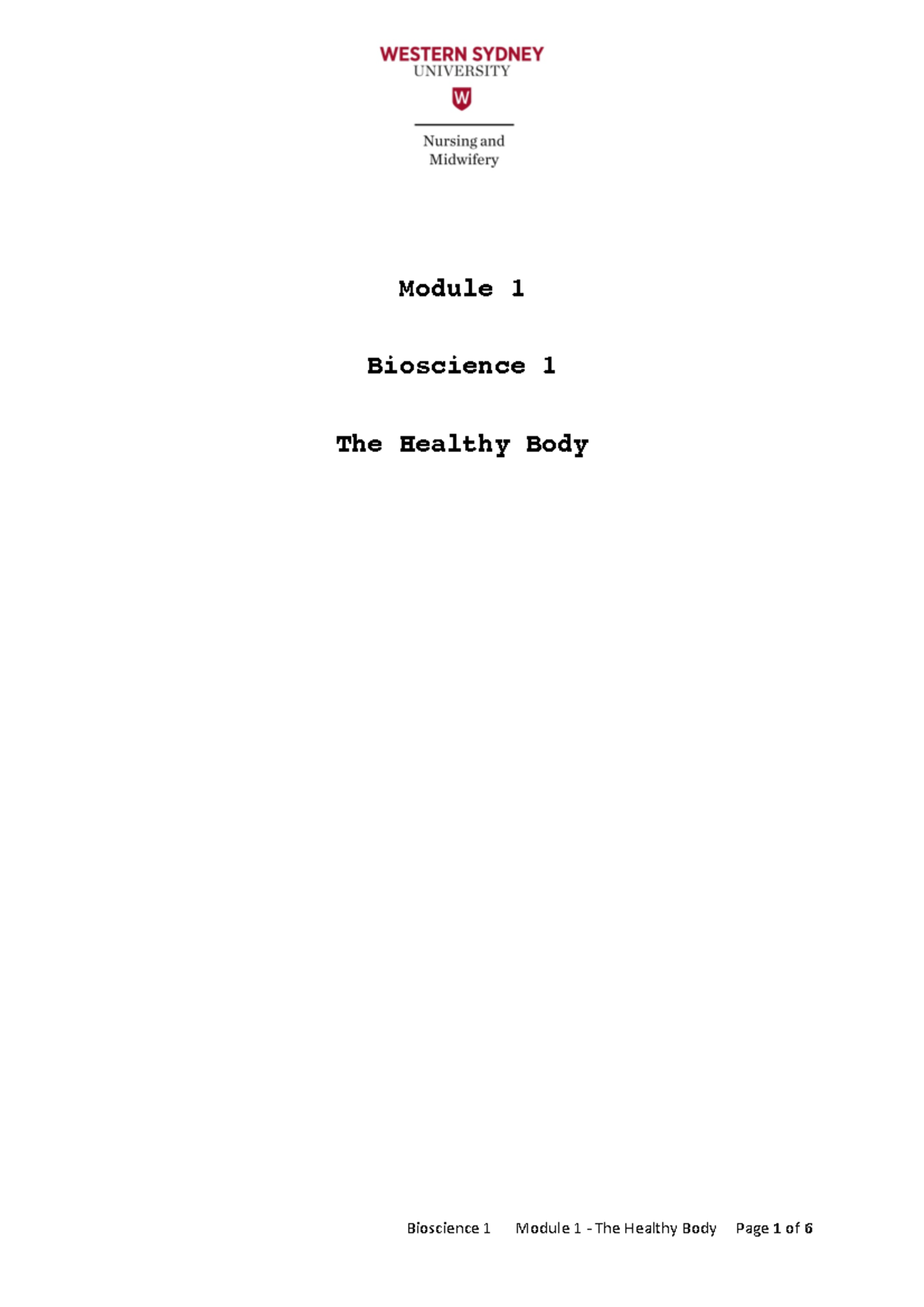 Tutorial 1 Worksheet -The Healthy Body 3 - Module 1 Bioscience 1 The Healthy Body Bioscience 1 ...