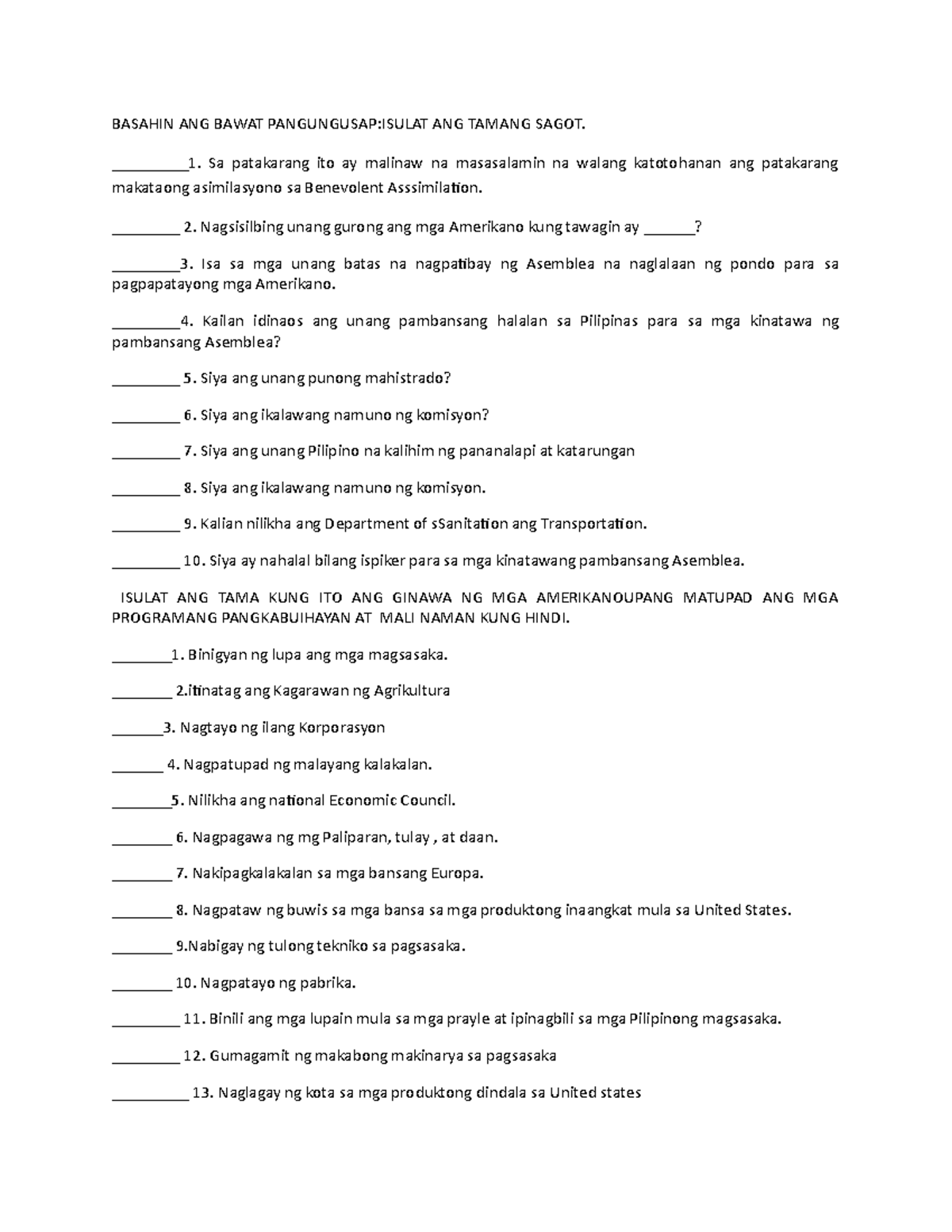 Aralin - BASAHIN ANG BAWAT PANGUNGUSAP:ISULAT ANG TAMANG SAGOT ...