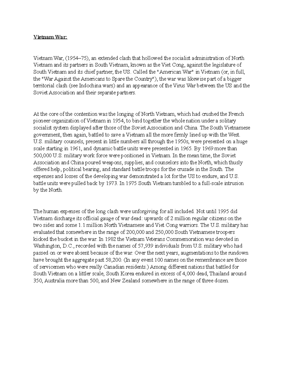 Vietnam War - Grade: A - Vietnam War: Vietnam War, (1954–75), an ...