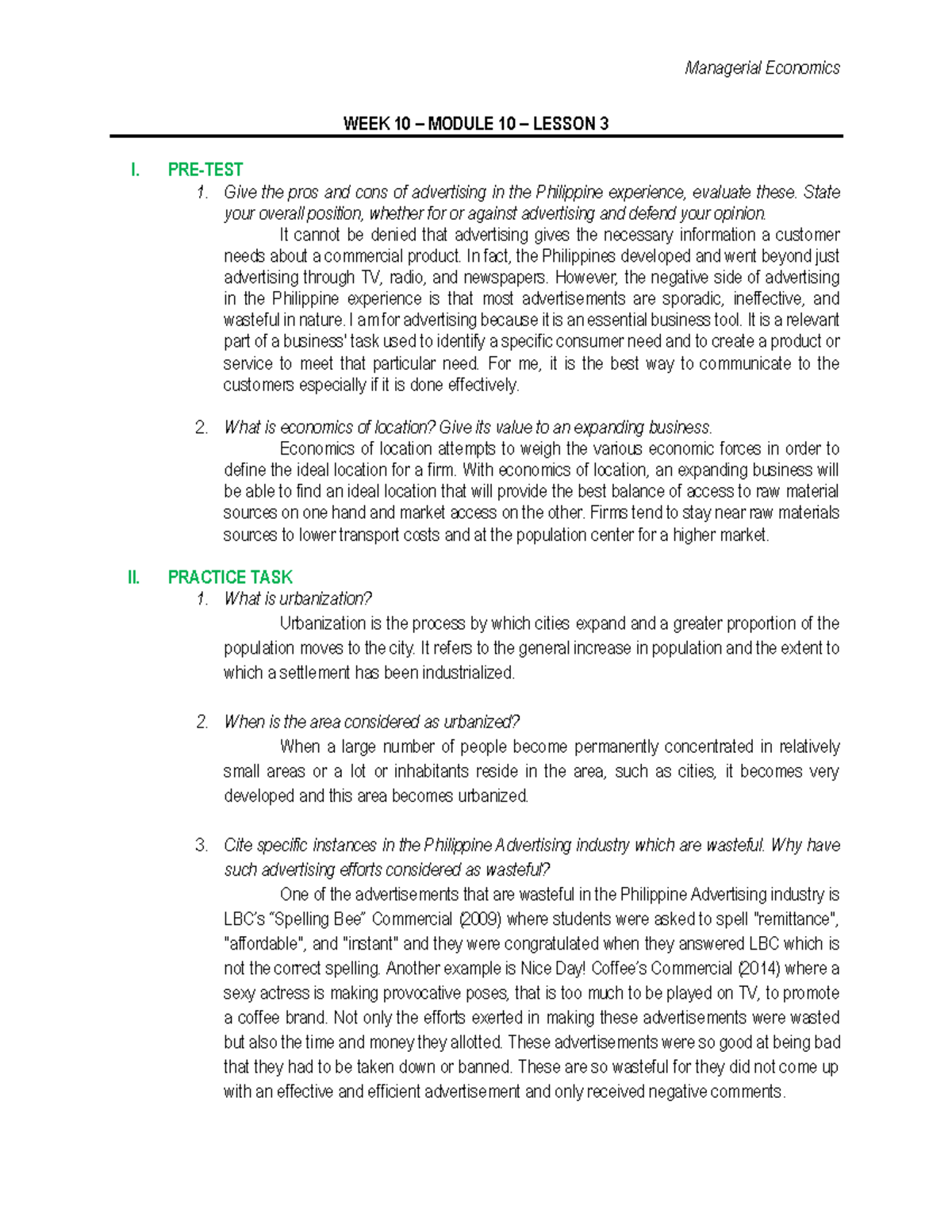 WEEK 10 - Module 10 - Lesson 3 - Managerial Economics WEEK 10 – MODULE ...