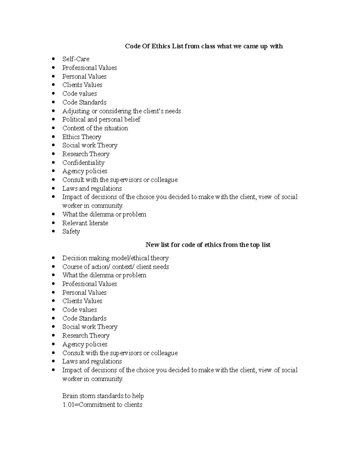 Test notes from code of ethics - Code Of Ethics List from class what we ...