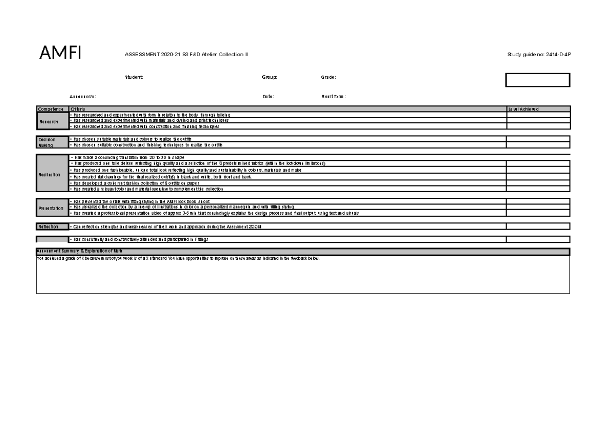 Assessment Collection II Atelier 2020 21 - You achieved a grade of X ...