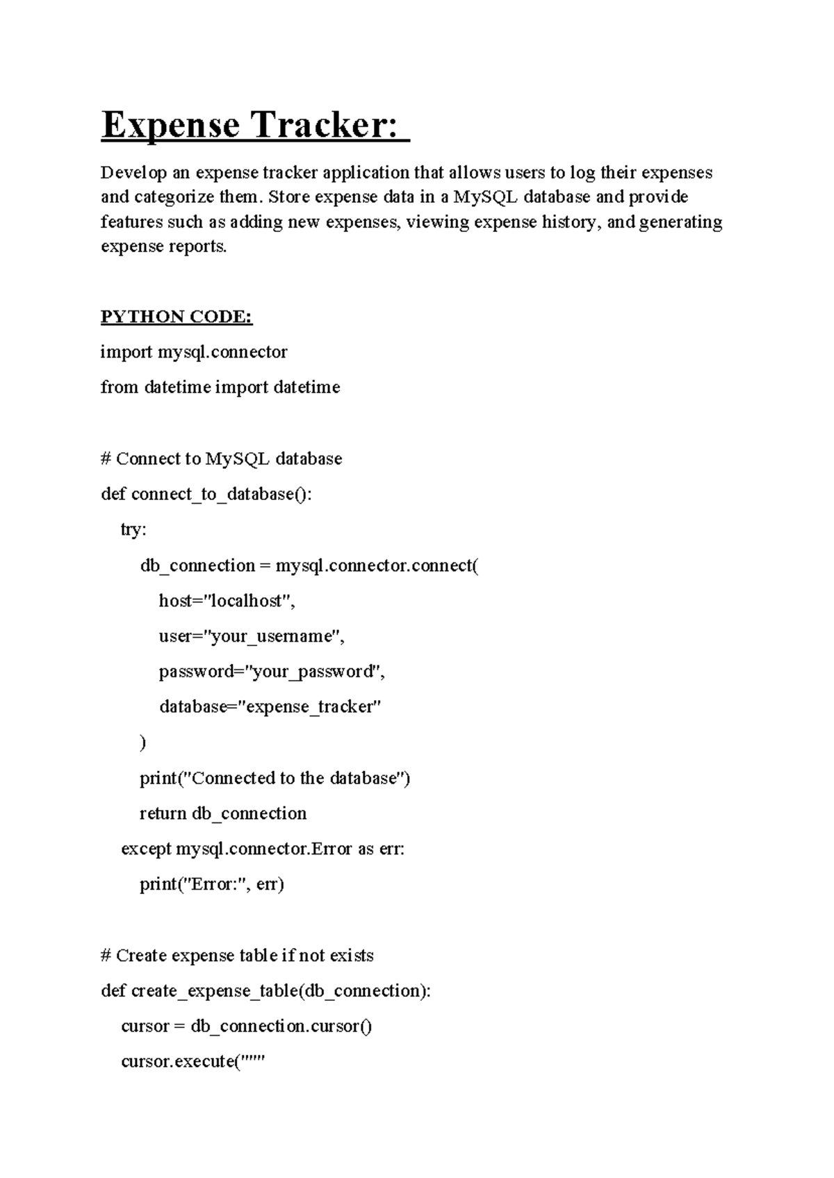 Expense Tracker - IP project - Expense Tracker: Develop an expense ...