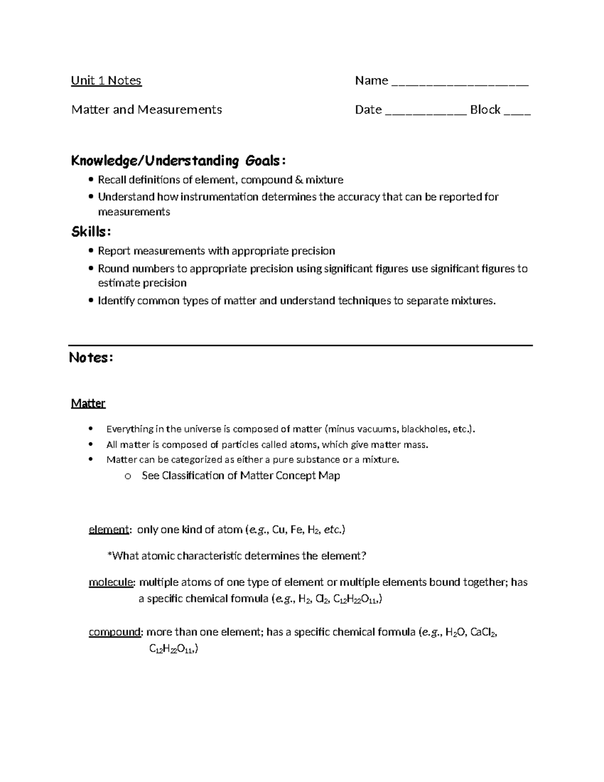 Unit 1 notes - teacher ap 1 - Unit 1 Notes Name ...