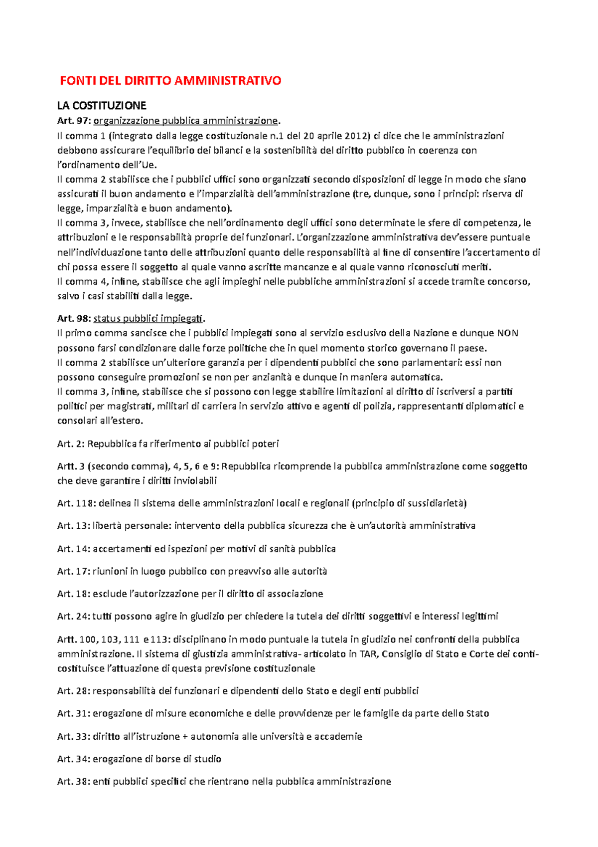 Riassunto Amministrativo - FONTI DEL DIRITTO AMMINISTRATIVO LA ...