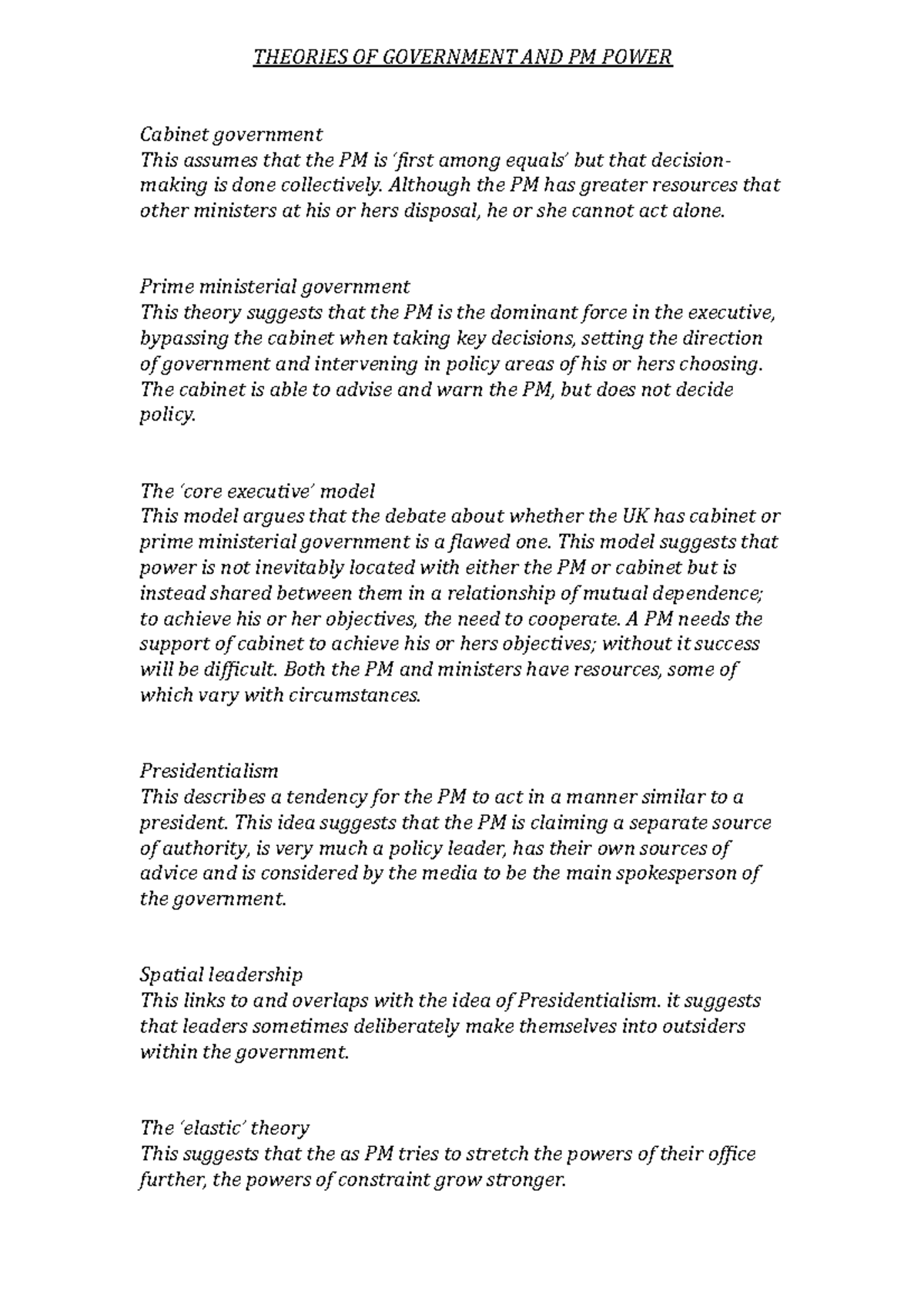 Theories OF Government AND PM Power - THEORIES OF GOVERNMENT AND PM ...