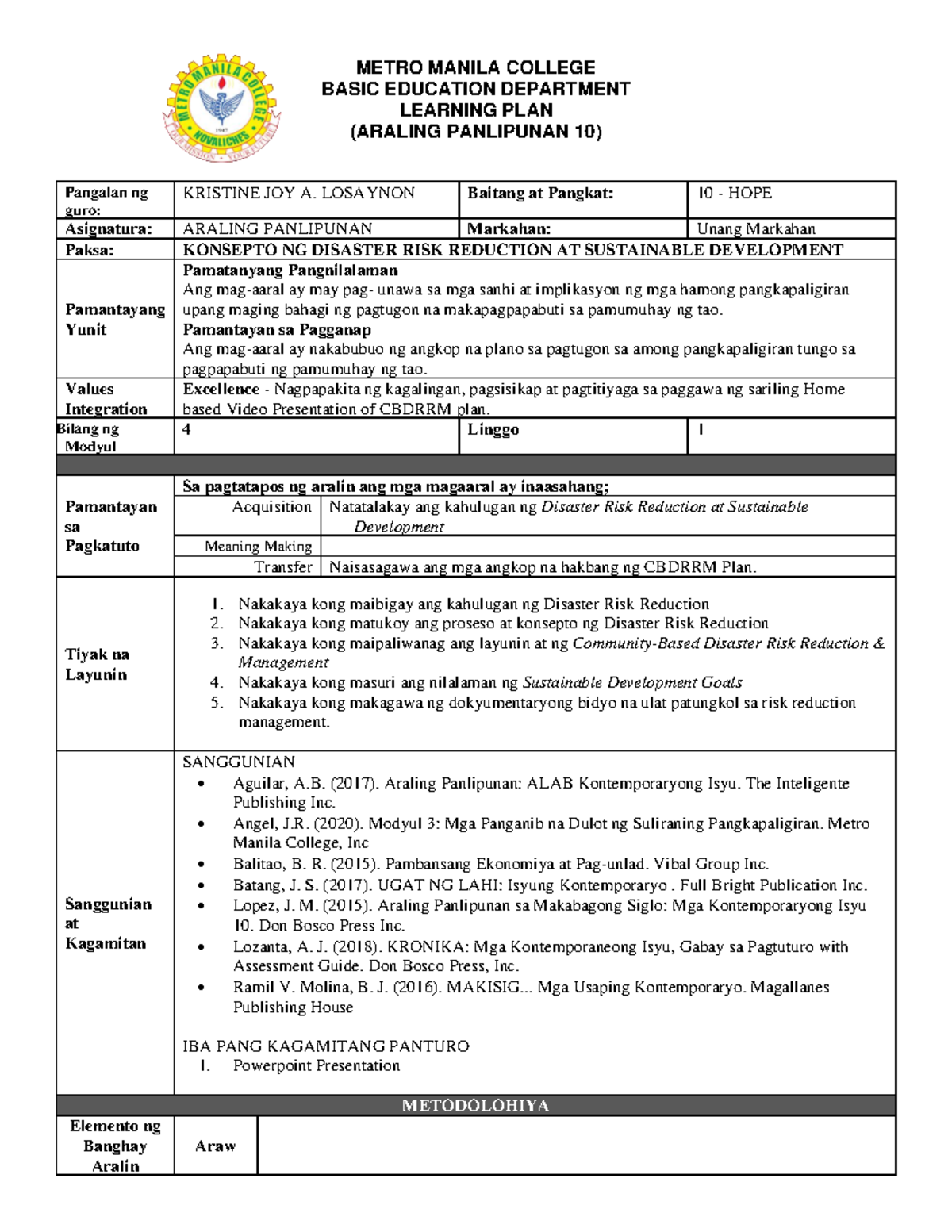 AP10- LP - Practice LP. - METRO MANILA COLLEGE BASIC EDUCATION ...
