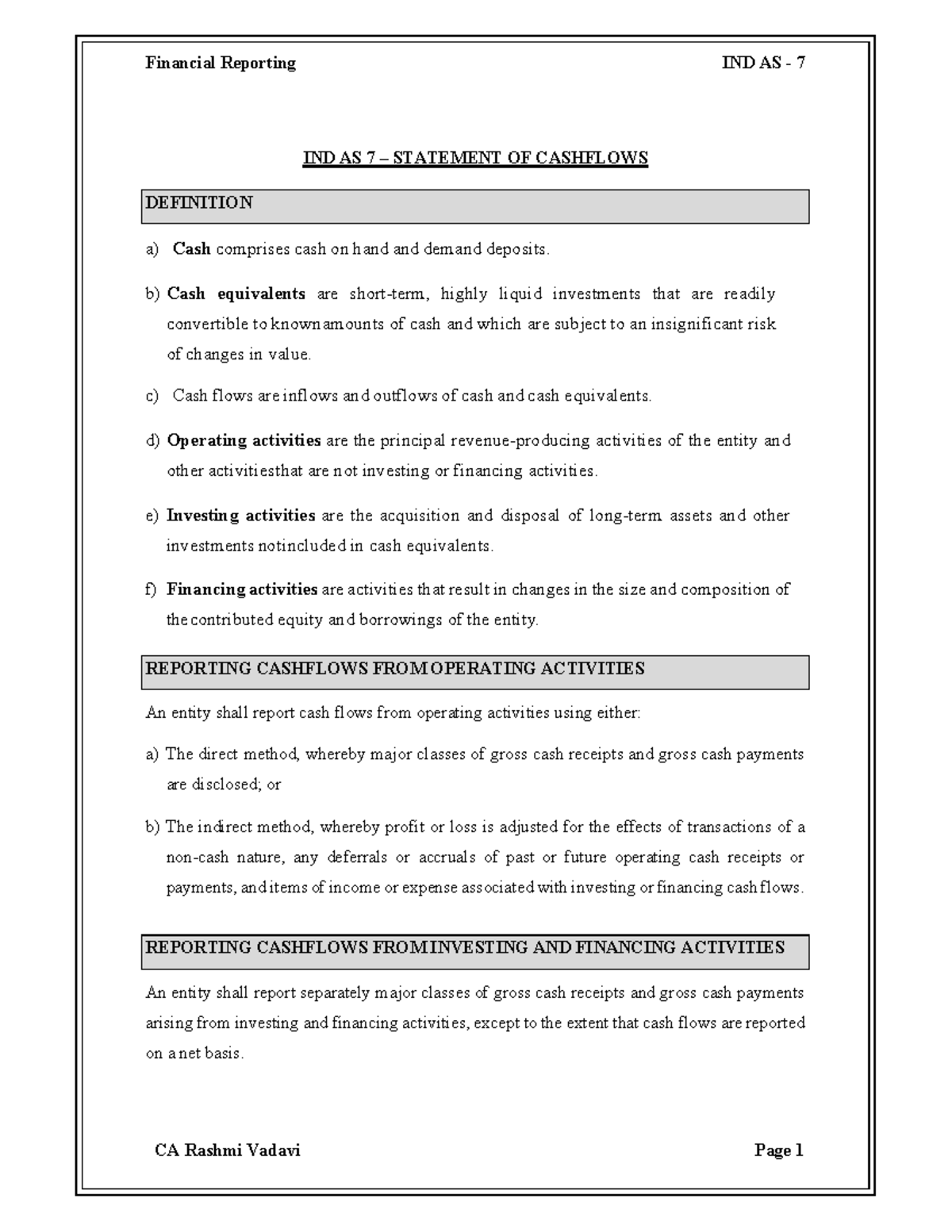 Ind AS 7 - Notes on IND AS 7 by CA Rashmi Vadavi mam - IND AS 7 ...