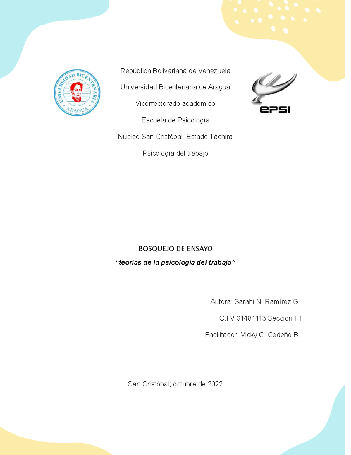 Bosquejo DE Ensayo- teorias final - República Bolivariana de Venezuela ...