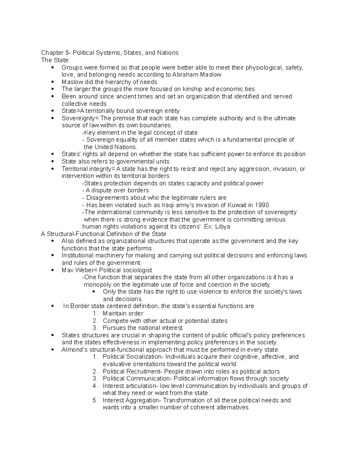Chapter 5 Political World Notes - Chapter 5- Political Systems, States ...