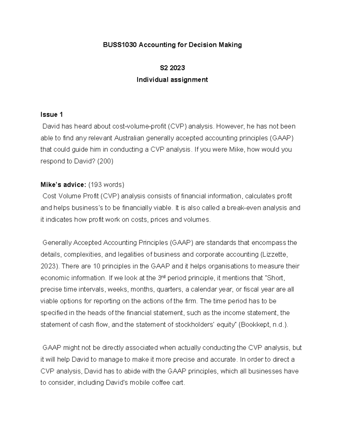 1030 assignment Q - BUSS1030 Accounting for Decision Making S2 2023 ...