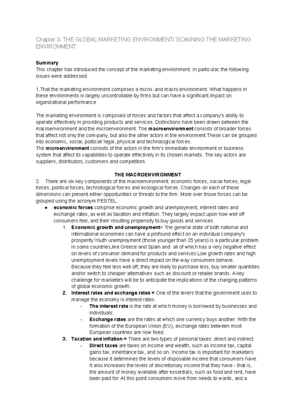 Marketing cap 4 - Chapter 3- THE GLOBAL MARKETING ENVIRONMENT/ SCANNING ...