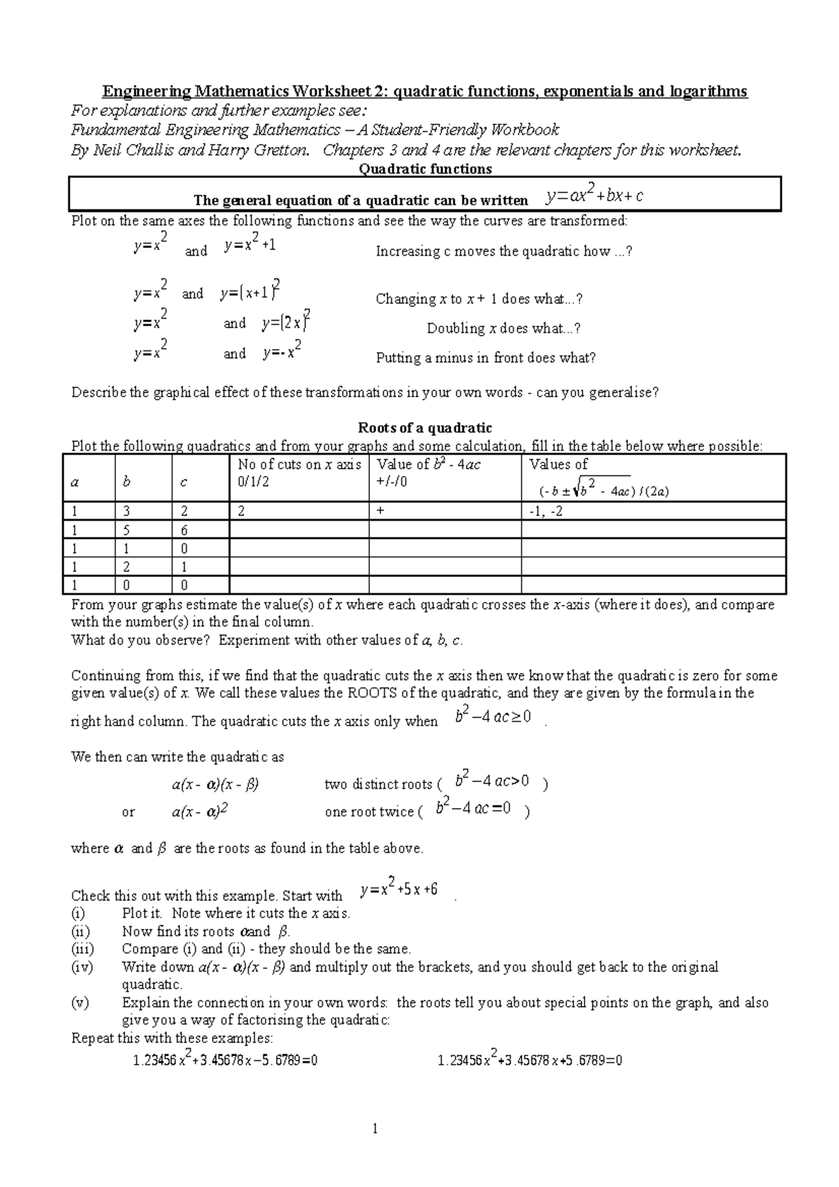 Worksheet 2 - tutorial questions Year 1 - Engineering Mathematics ...