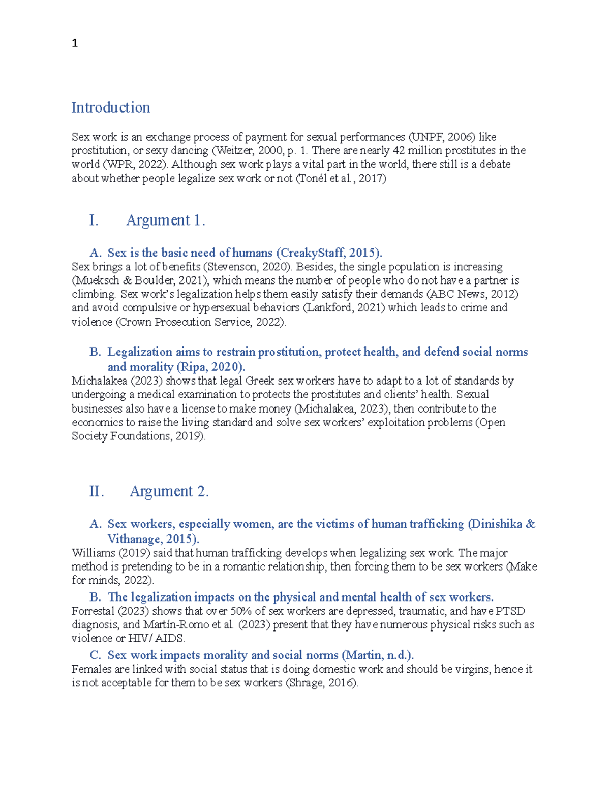 GC assignment 2 - debate challenge summary - Introduction Sex work is an exchange process of ...