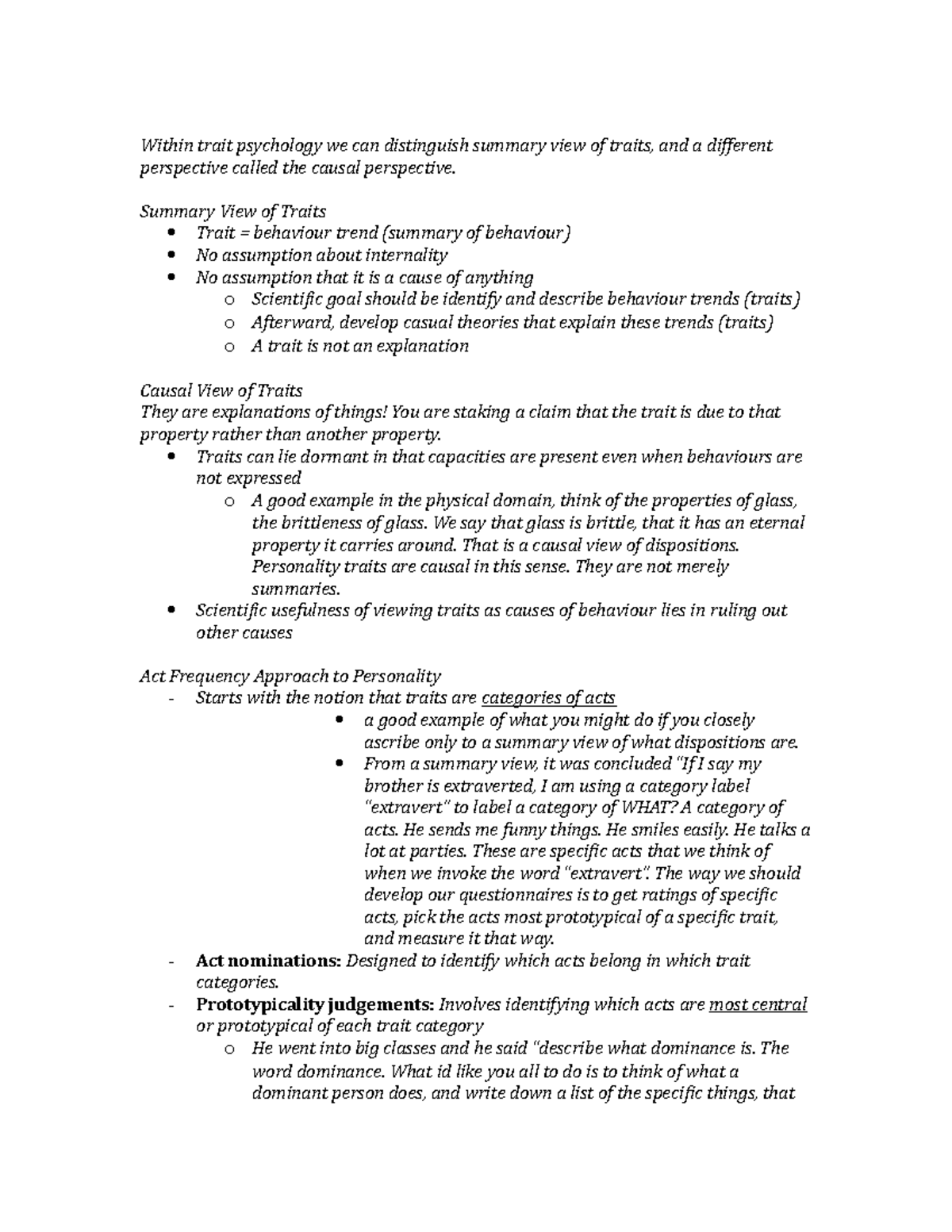 Personality lecturenotes 3 - Within trait psychology we can distinguish ...