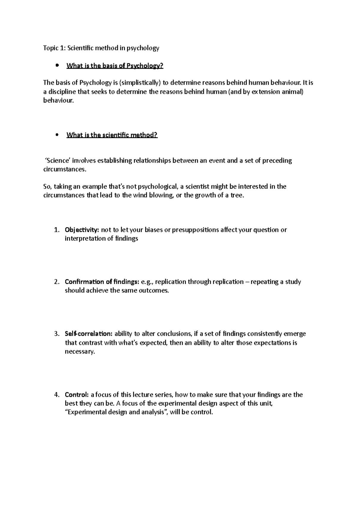 Topic 1 Maths Experimental Design And Analysis Lecture 1 Notes Topic 1 Scientific Method In 