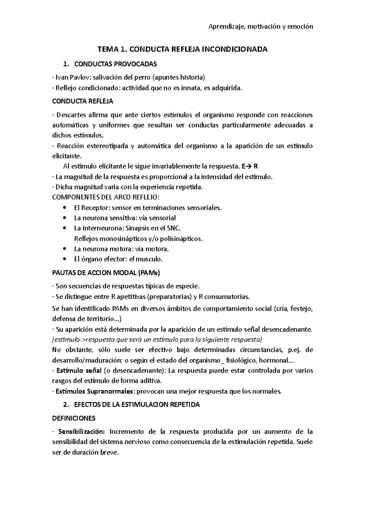 TEMA 1. CONDUCTA REFLEJA INCONDICIONADA - Aprendizaje, motivación y ...