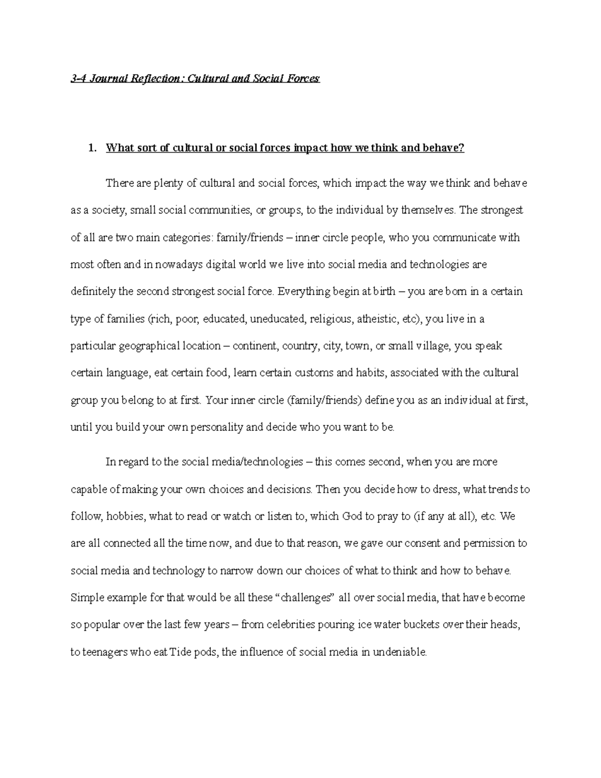 3-4 Journal Reflection - Cultural and Social Forces by Stefka Savova ...