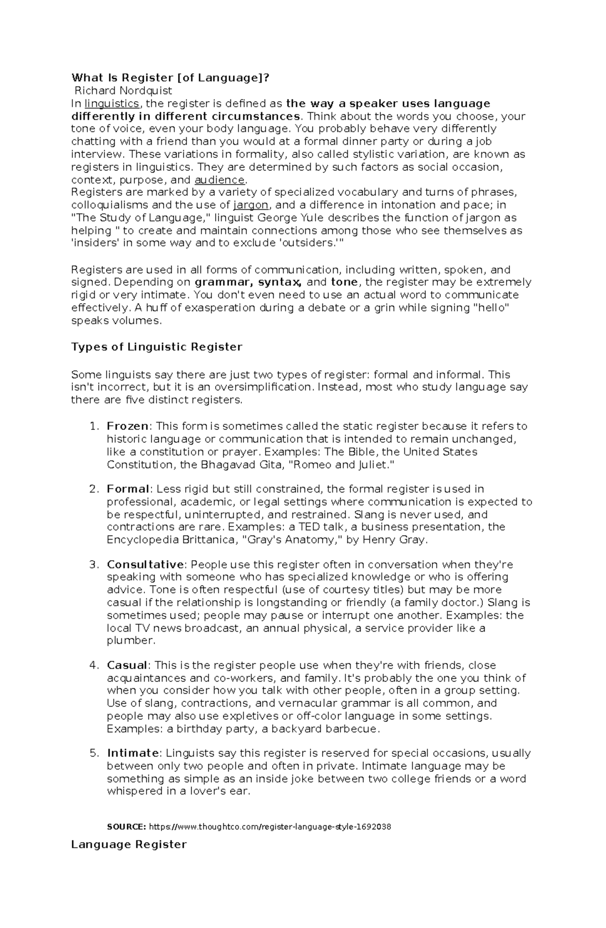 Source 3- Registers OF Language-1 - What Is Register [of Language ...