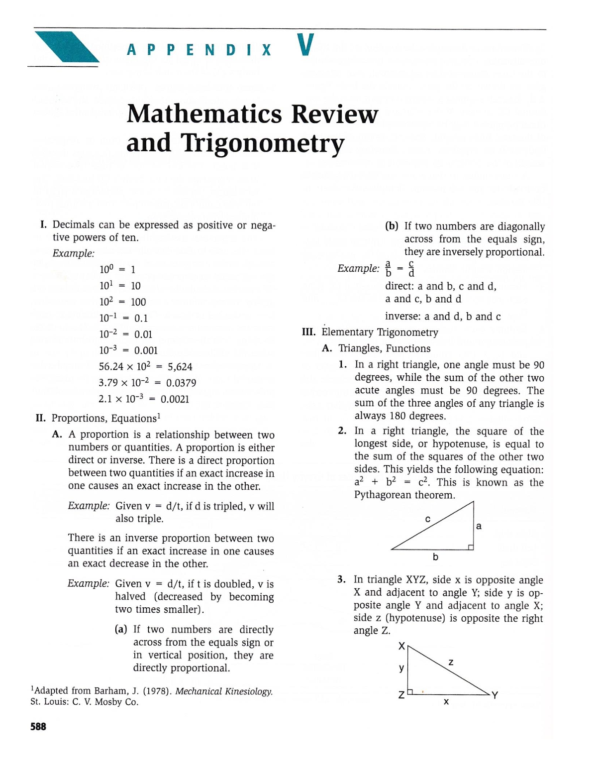 Appendix V - APPENDIX V Mathematics Review and Trigonometry I. Decimals ...