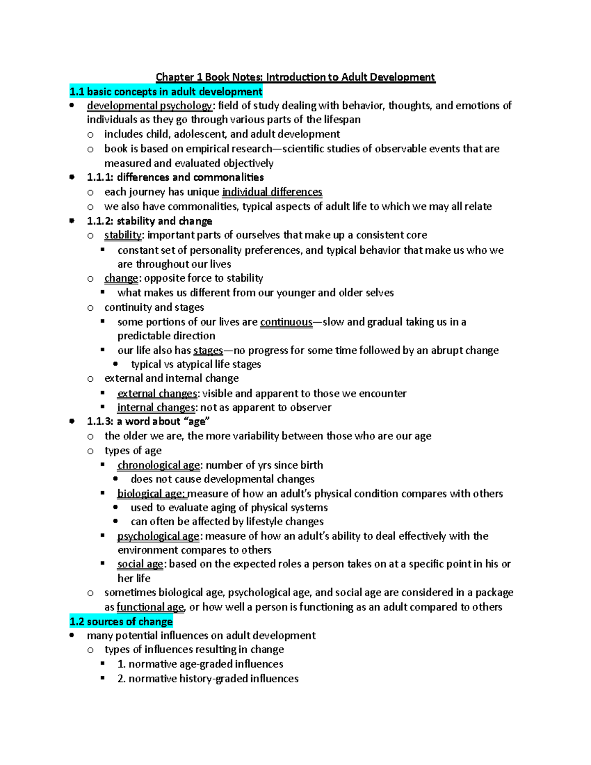Chapter 1 Book Notes - Chapter 1 Book Notes: Introduction to Adult ...