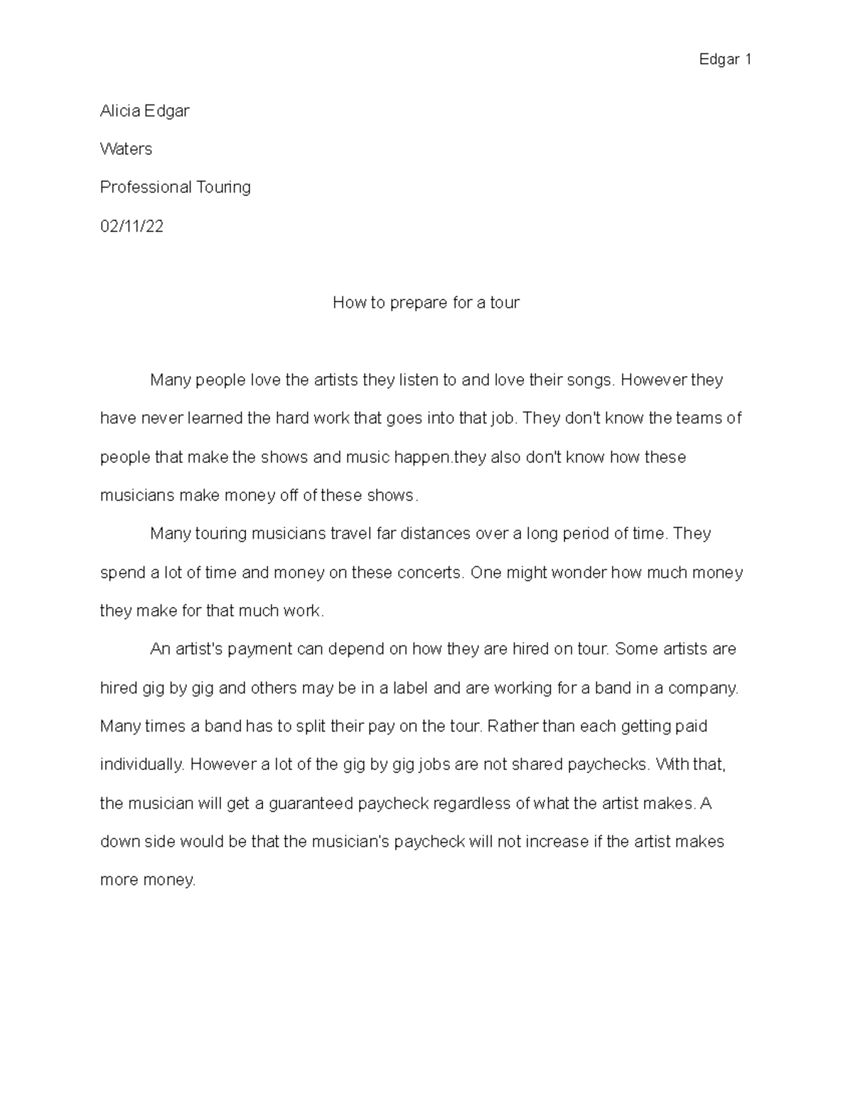 Test 2 - Teacher: Dr. Waters - Edgar 1 Alicia Edgar Waters Professional ...