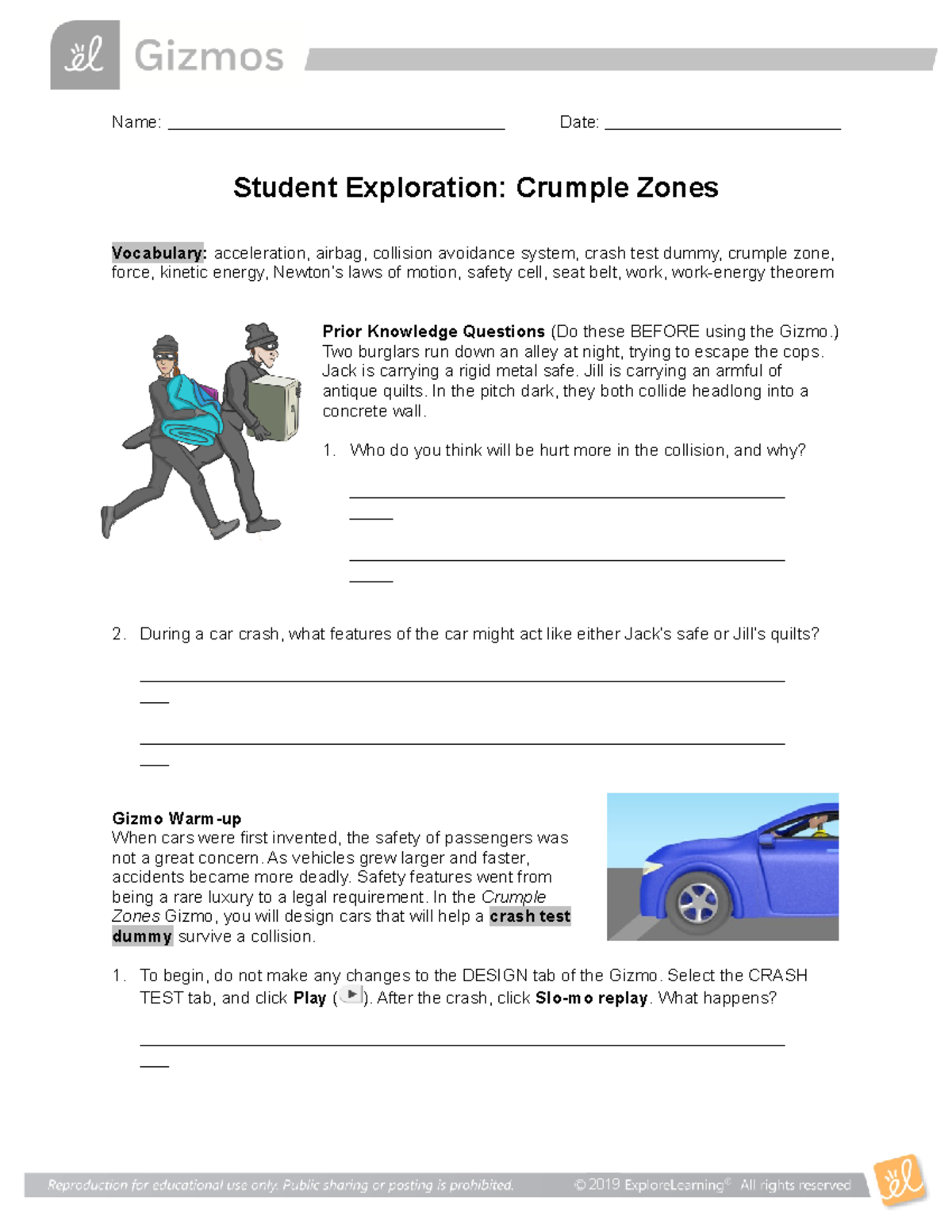 Crumple Zones SE - Hard - Name: Date: Student Exploration: Crumple ...