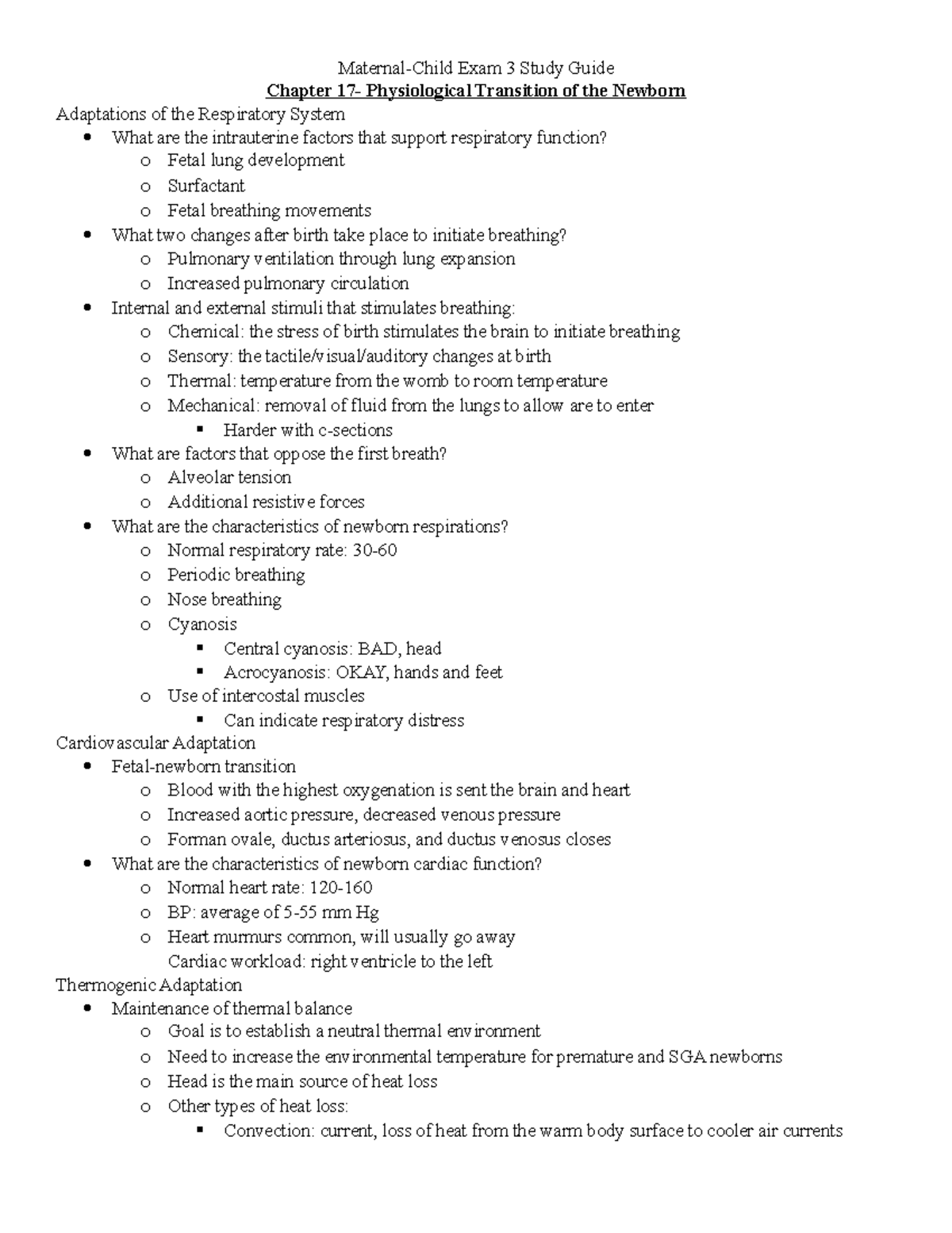 Maternal-Child Study Guide - Maternal-Child Exam 3 Study Guide Chapter ...