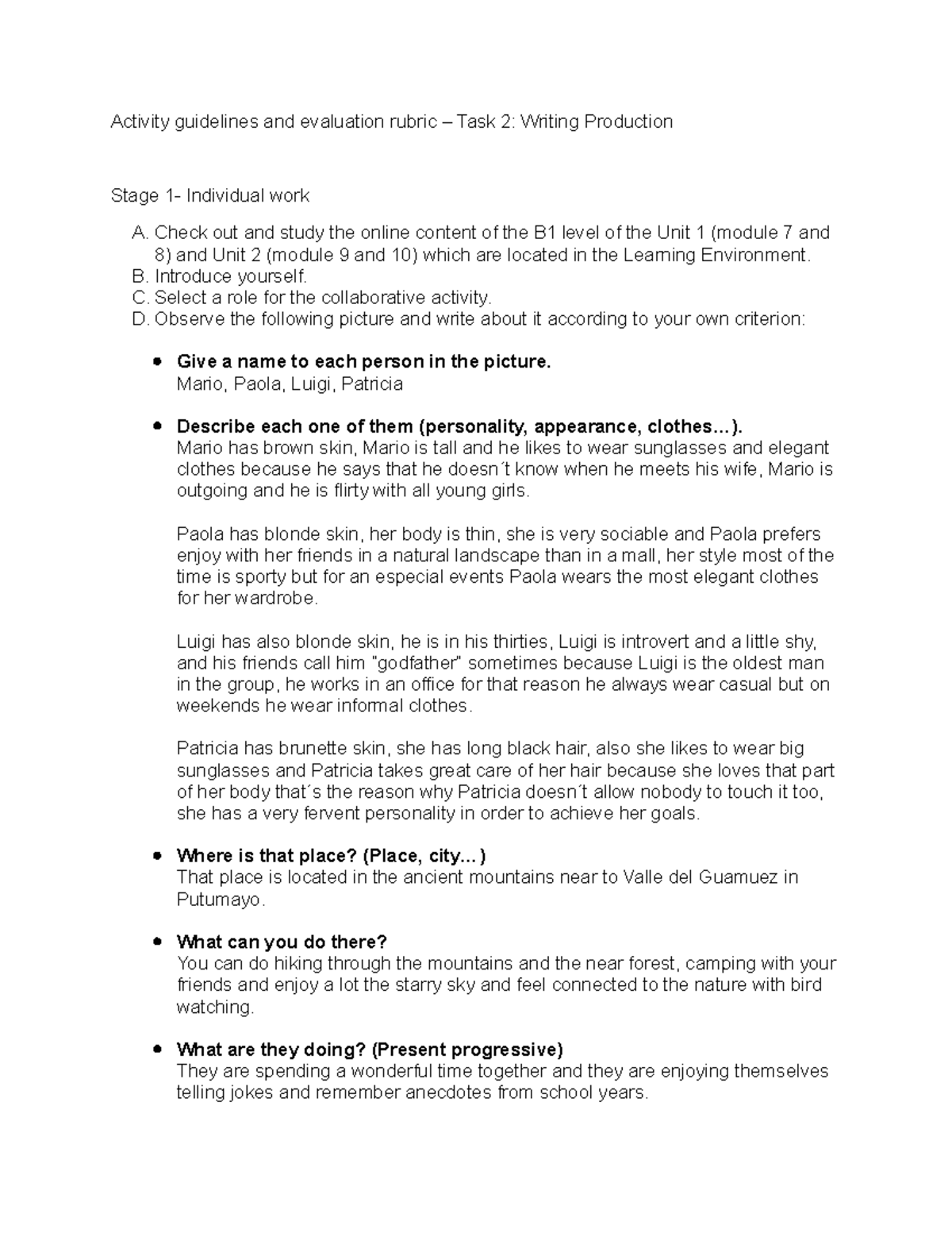 Task 2 - Writing Production - Activity guidelines and evaluation rubric ...