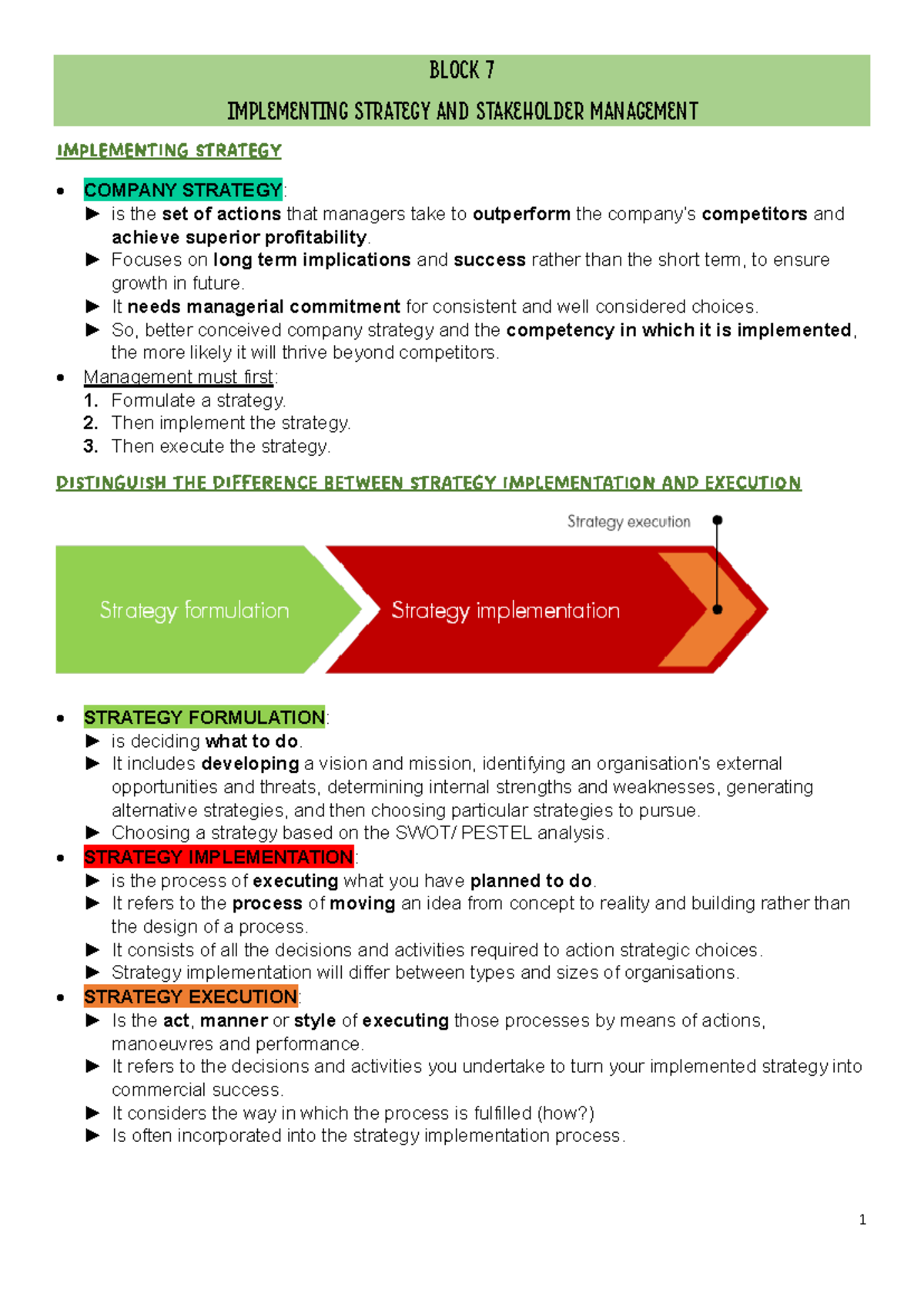 OBS 330- Block 7 - BLOCK 7 IMPLEMENTING STRATEGY AND STAKEHOLDER ...