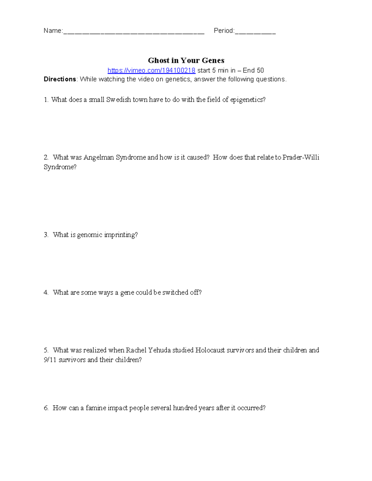 Ghosts in Genes Student - Name ...