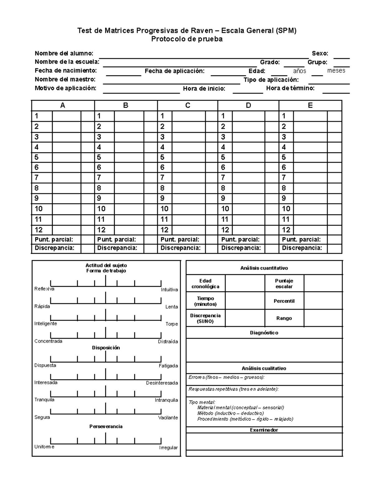 Protocolo raven general - Test de Matrices Progresivas de Raven ...