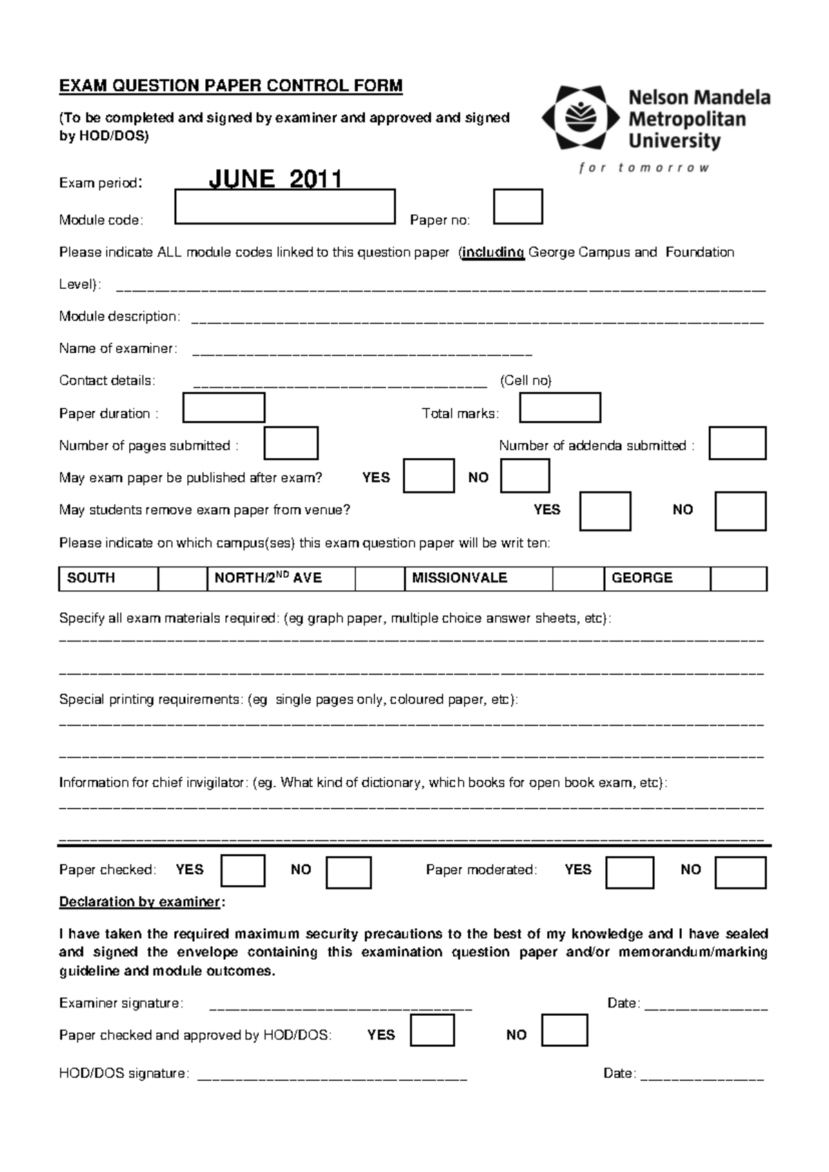 June - 2011 Q - Past question paper that i will while practicing - EXAM ...
