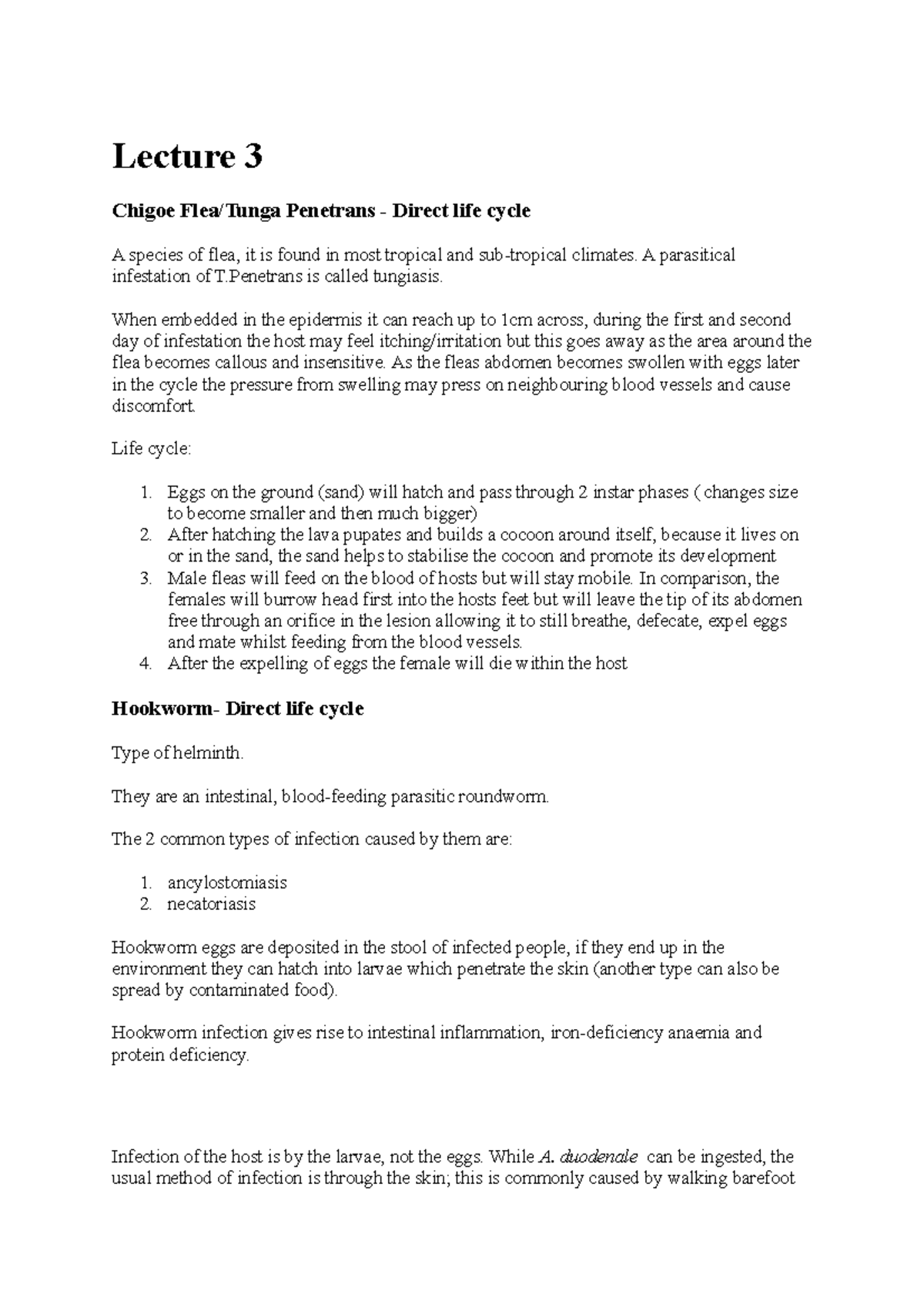 Lecture 3 Evolution of lifecycles - Lecture 3 Chigoe Flea/Tunga ...
