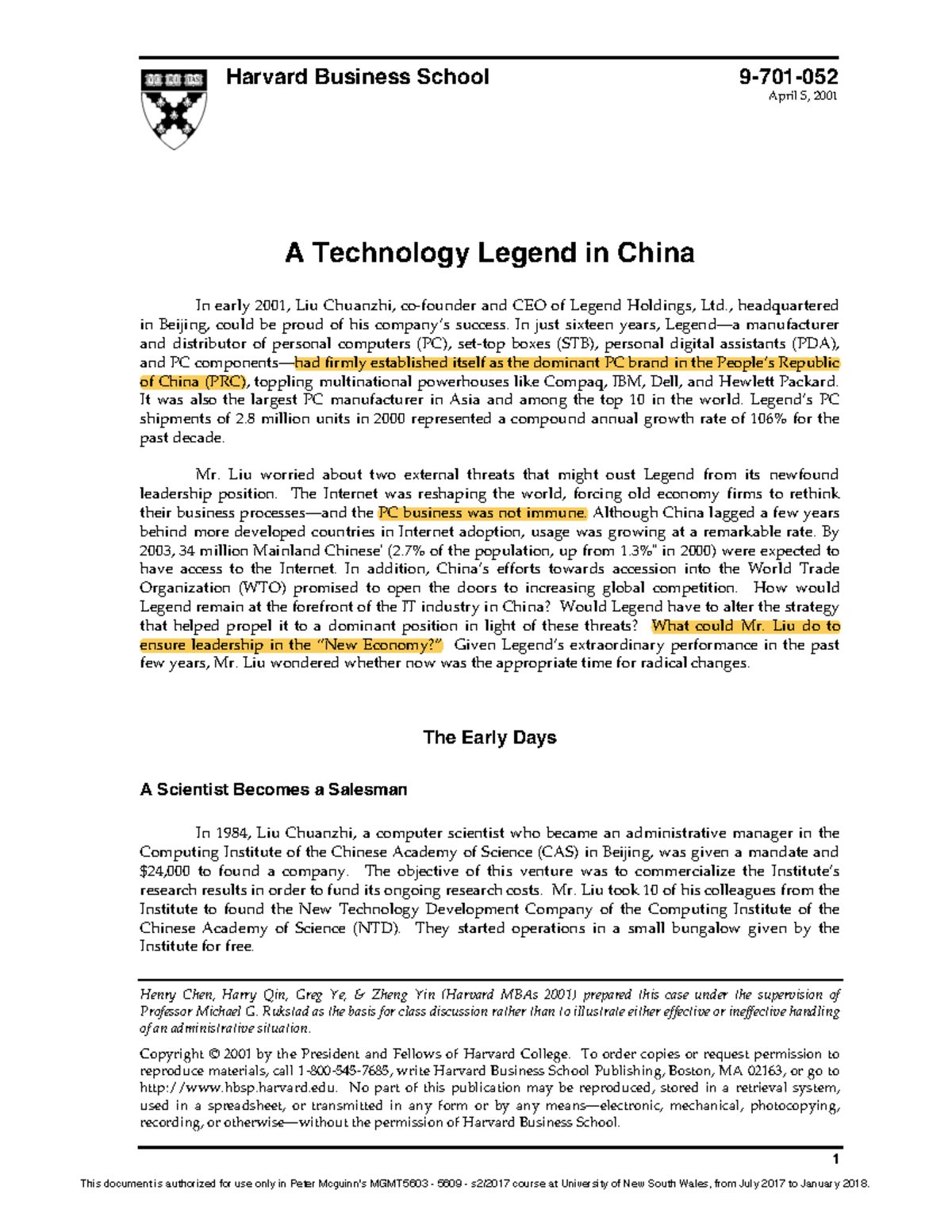 Case 6 Legend - Tutorial case study - for weekly group presentation ...