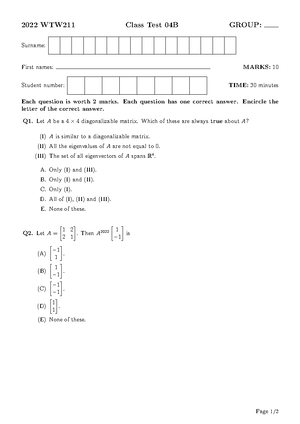 WTW 211 test 0 - Test 0 - WTW211 LINEAR ALGEBRA - 2023 READINESS TEST ...