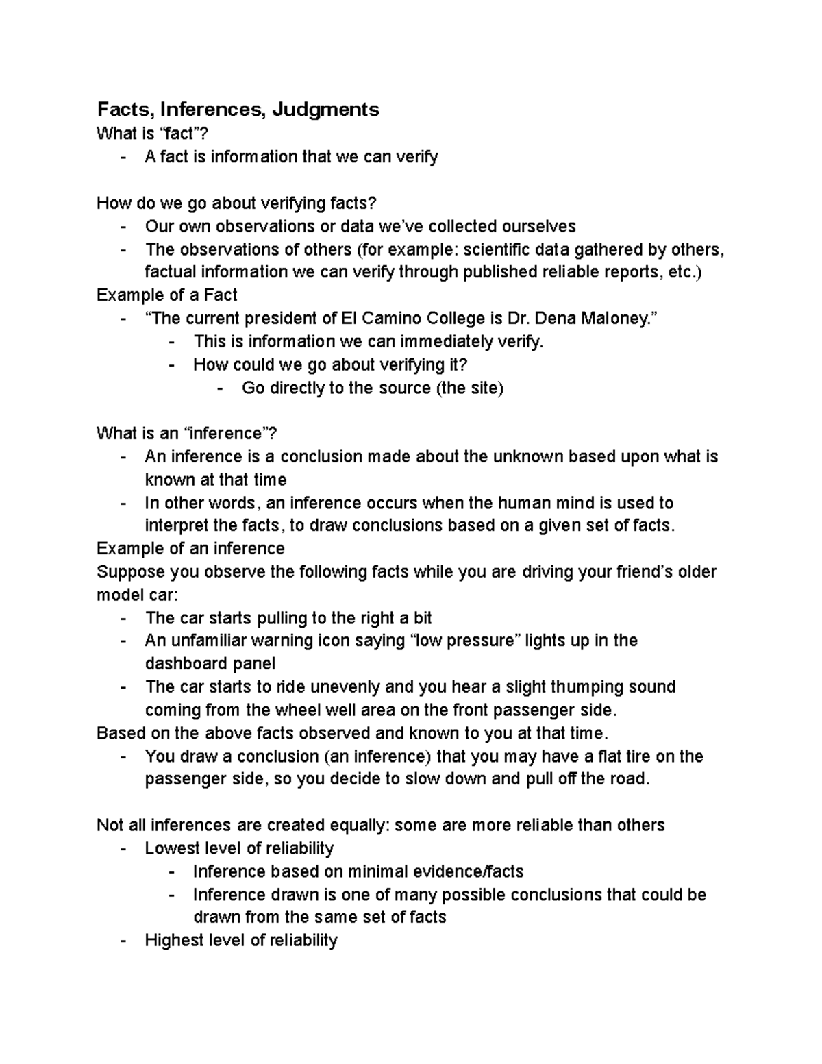 Facts, Inferences, Judgments - ) Example of a Fact - “The current ...