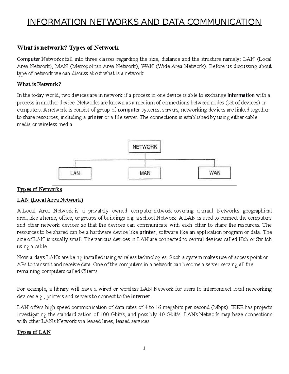 Information Networks AND DATA Communication - INFORMATION NETWORKS AND ...