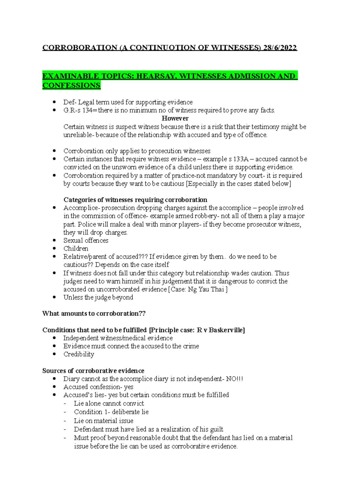 Corroboration Lecture- 28:6:2022 - CORROBORATION (A CONTINUOTION OF ...