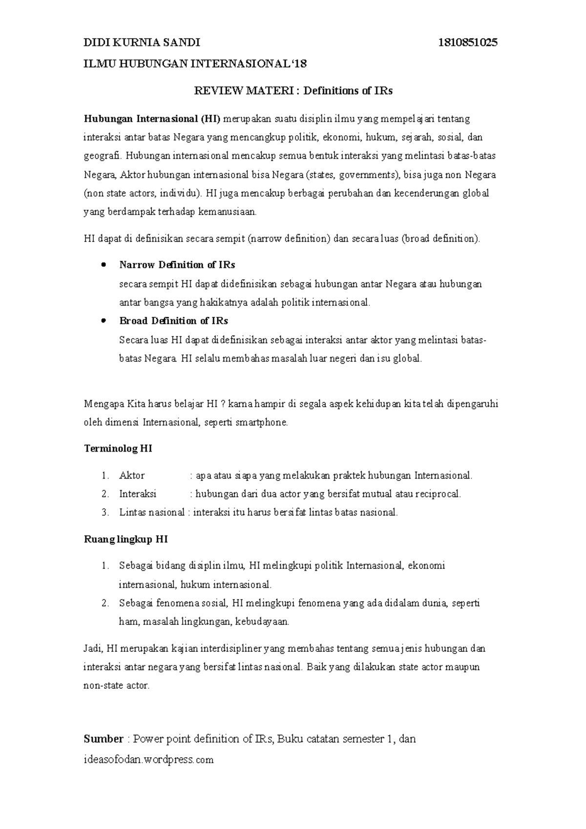 Definition of IR - DIDI KURNIA SANDI 1810851025 ILMU HUBUNGAN ...