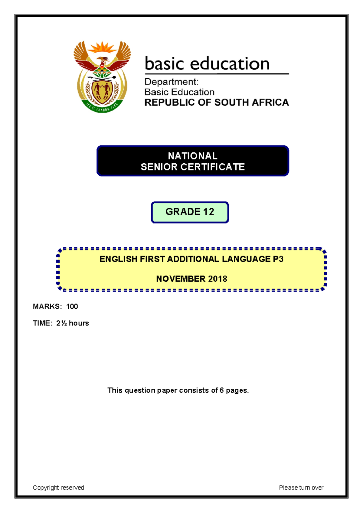English FAL P3 Nov 2018 - All PDFs help to prepare for exams - MARKS ...